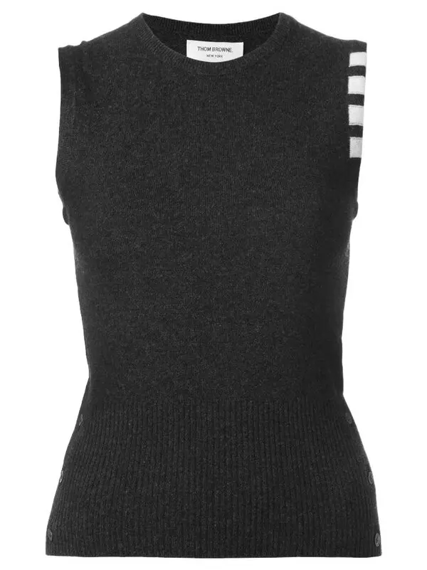 Thom Browne Sleeveless Cashmere Pullover With Stripe Detail - Dark Gray