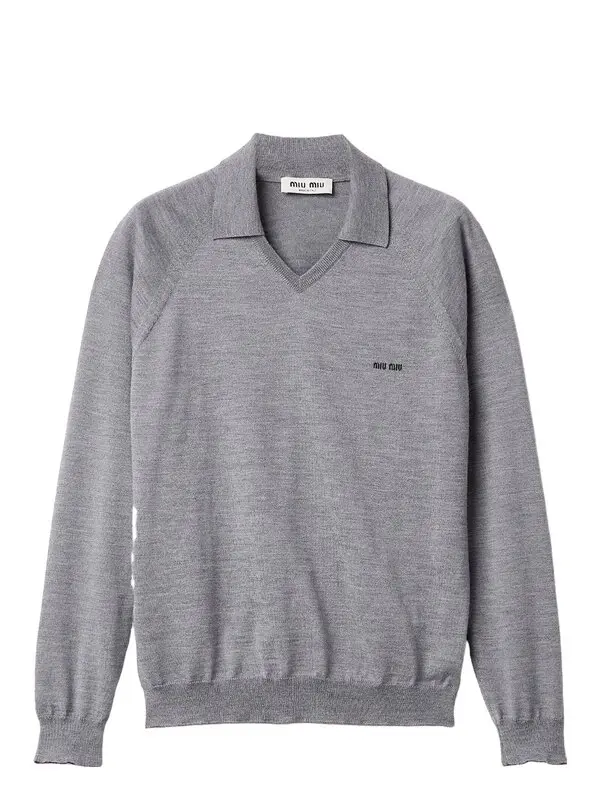 Miu Miu Embroidered Polo Jumper - Gray/black
