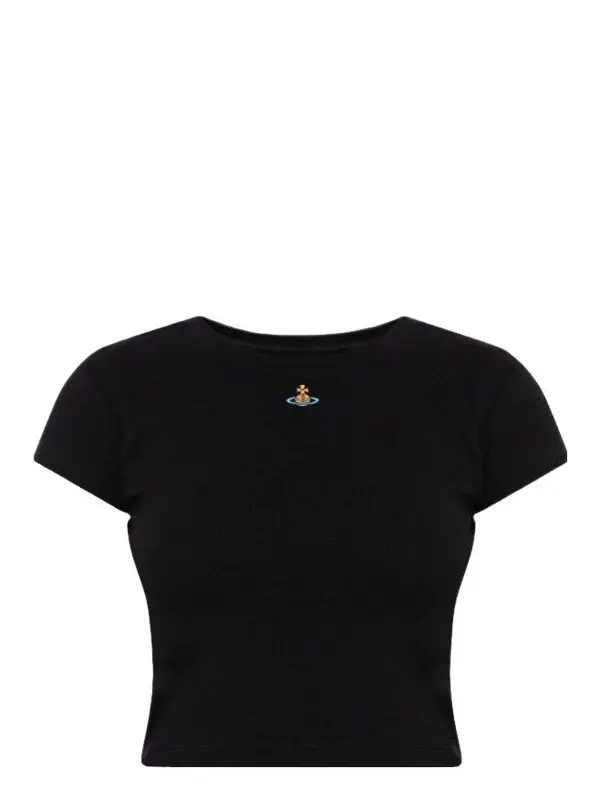 VIVIENNE WESTWOOD Logo Embroidered Ribbed T-shirt - Black
