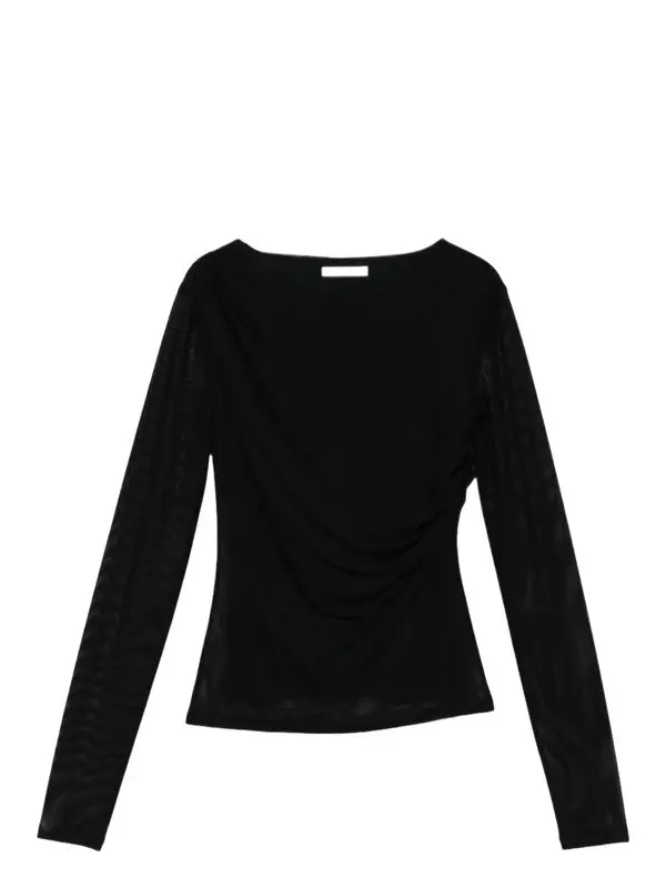 Patrizia Pepe Mesh Long-sleeve Top With Draped Detail - Black