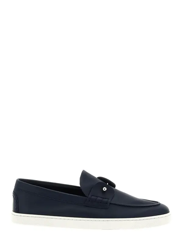 CHRISTIAN LOUBOUTIN Chambeliboat Slip-on Loafers With Metal Brooch - Blue