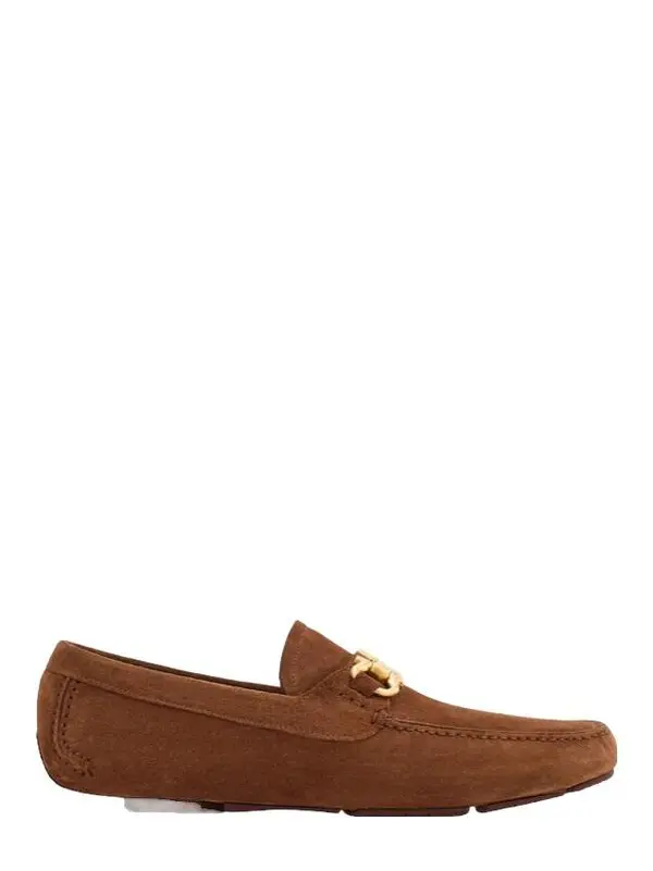 FERRAGAMO Gancini Ornament Driver Loafers - Brown