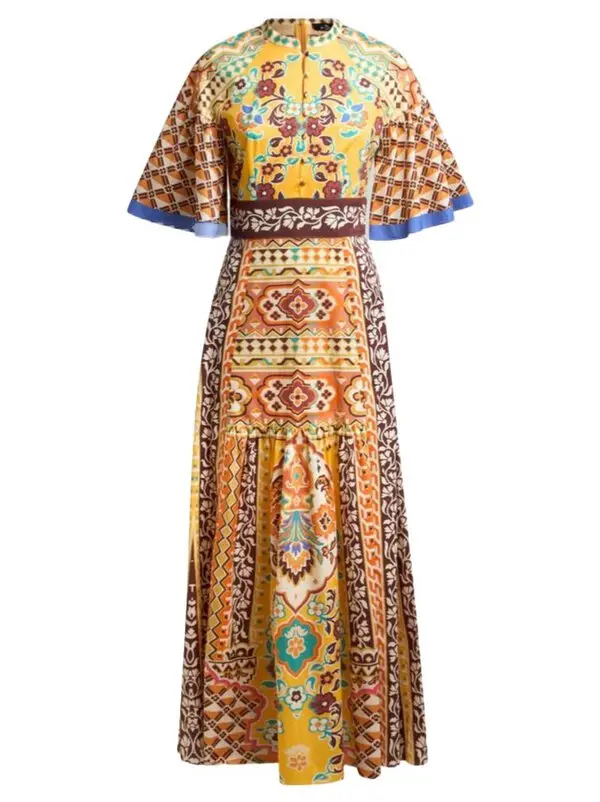 Etro Long Printed Poplin Dress - Yellow