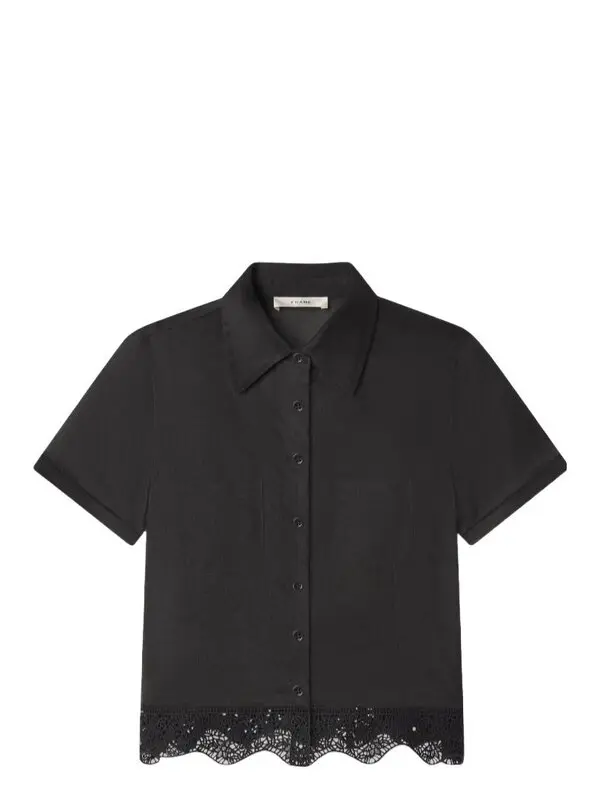 FRAME Seaside Lace-trim Short-sleeve Shirt - Black