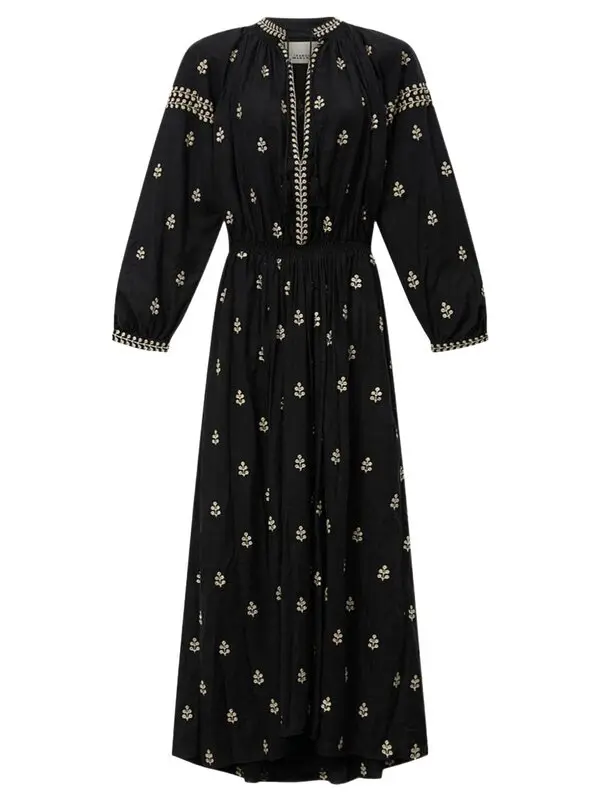Isabel Marant Étoile Rodilia Embroidered Long Sleeve Maxi Dress - Black