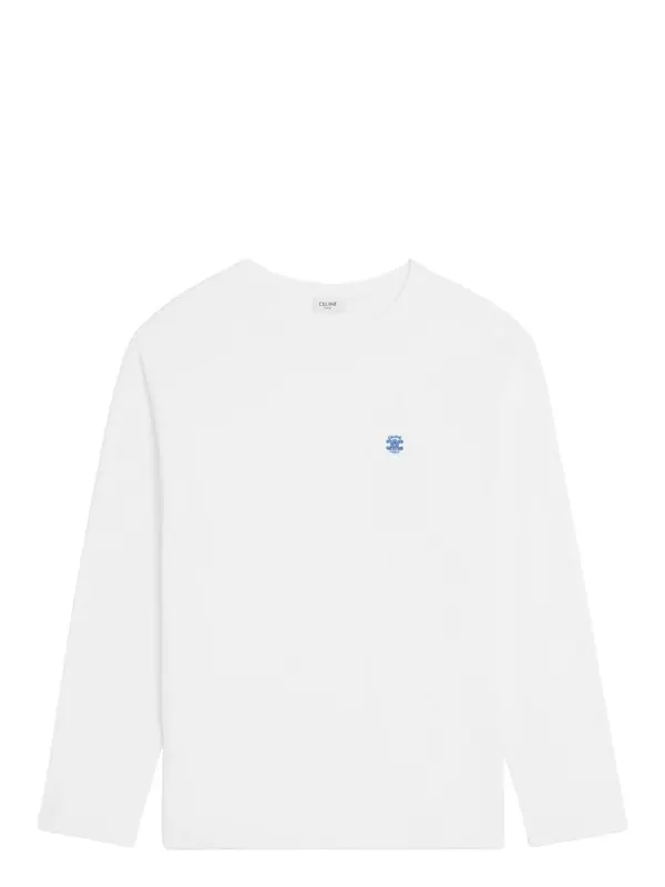 Celine Loose T-shirt In Cotton Jersey With Round Neck And Long Sleeves - White