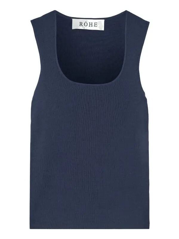 RÓHE Square Neck Sleeveless Knit Top - Navy Blue