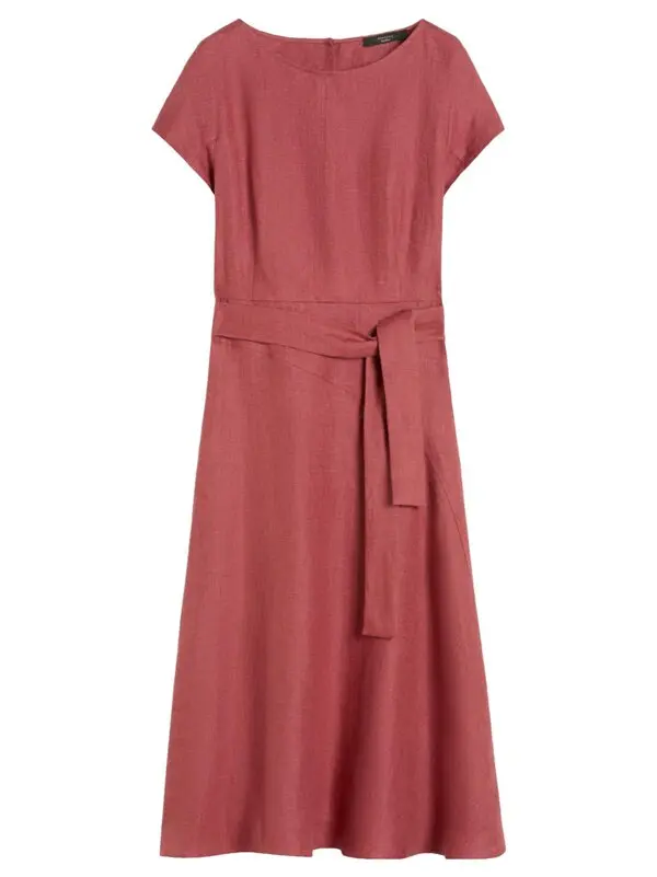 Max Mara Cap Sleeve Belted Midi Dress - Cherry Red