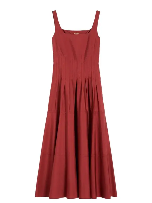 Max Mara Square Neck Pleated Midi Dress - Brick Red