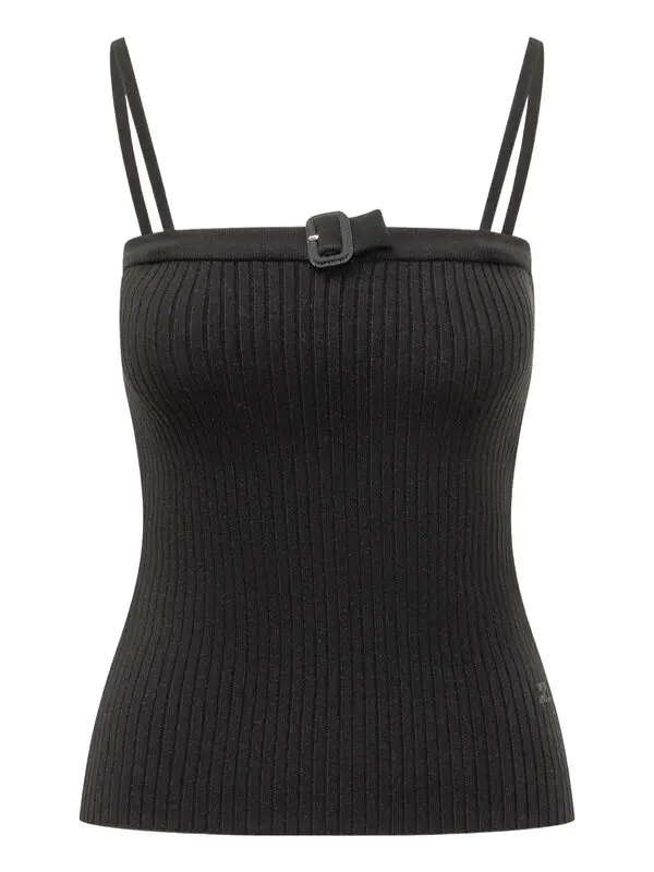 COURREGES Courrèges Buckle Rib Knit Top - Black