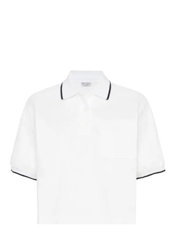 Brunello Cucinelli Cropped Polo Shirt With Contrast Trim - White