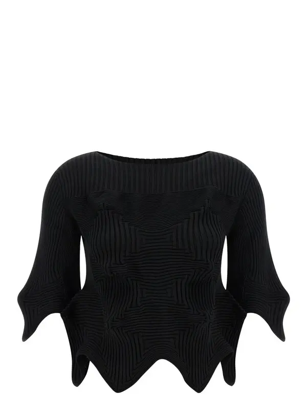 Issey Miyake Linkage Cropped Knitted Top - Black