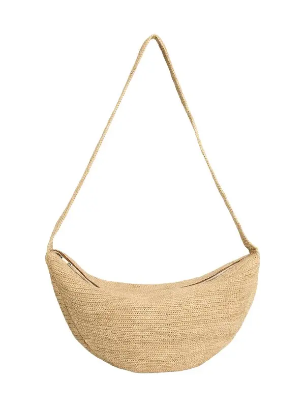 IBELIV Luna Raffia Half-moon Shoulder Bag - White