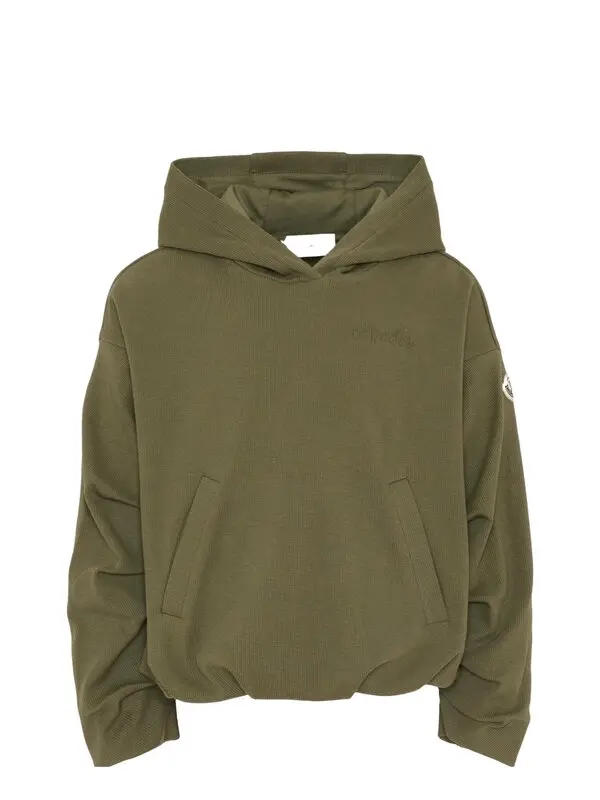 Moncler Ruffled Hem Hoodie With Logo Detailing - Green