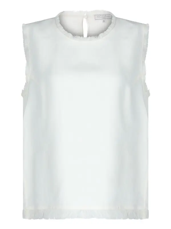 Antonelli Firenze Sleeveless Fringe Trim Top - White
