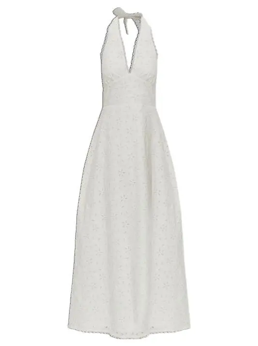 Posse Tie-waist Broderie Anglaise Maxi Dress - Vintagewhite