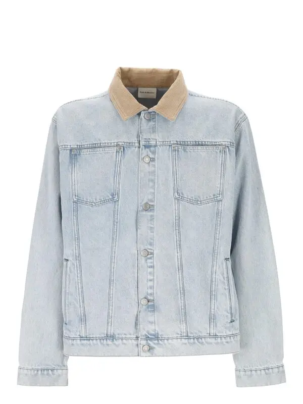 Drole De Monsieur Long-sleeved Denim Jacket With Contrasting Collar - Light Blue
