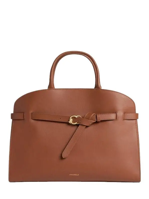 COCCINELLE Sabine Leather Tote Bag With Logo Detail - Brown