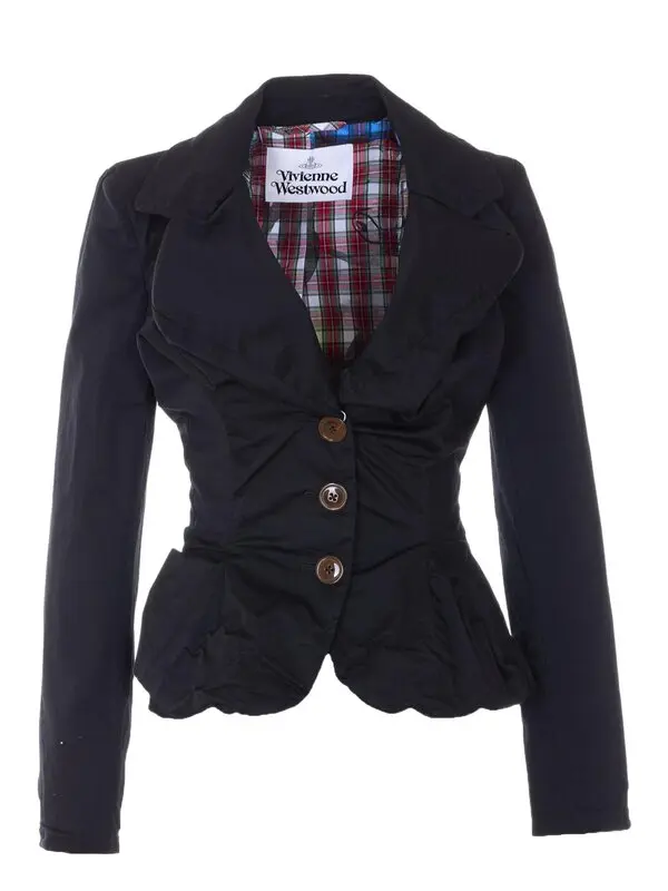 VIVIENNE WESTWOOD Ruched Plaid Lined Slim Fit Jacket - Black