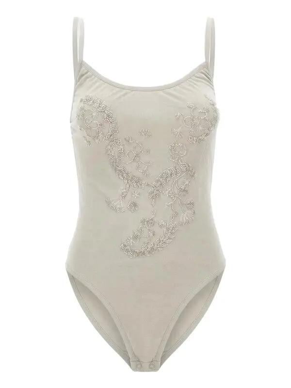 JACQUES WEI Embellished Graphic Bodysuit - Grey