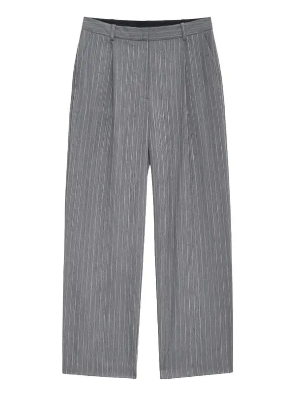 ANINE BING Pinstriped Pleated Trousers - Grey