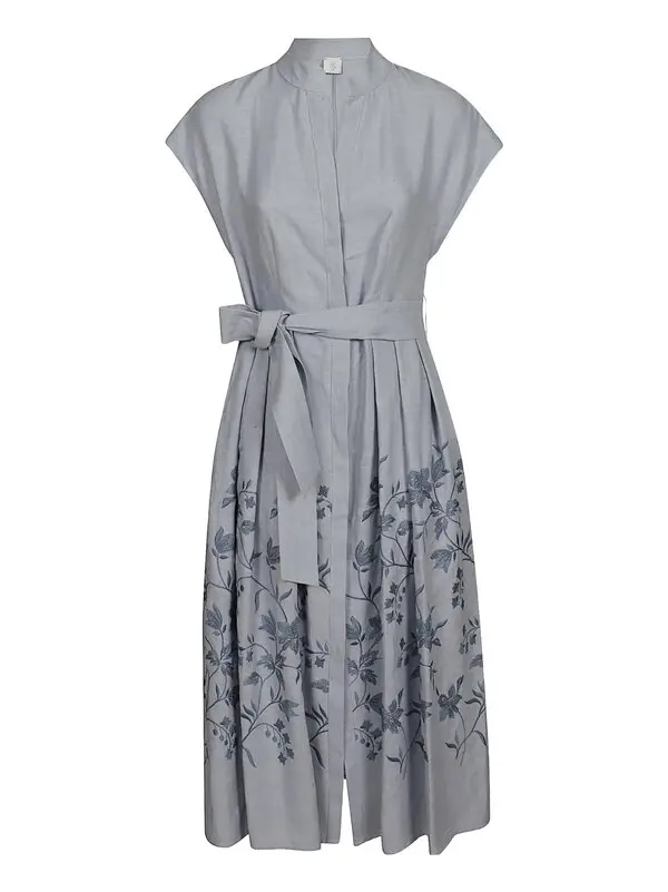 Eleventy Floral Embroidered Midi Dress - Gray