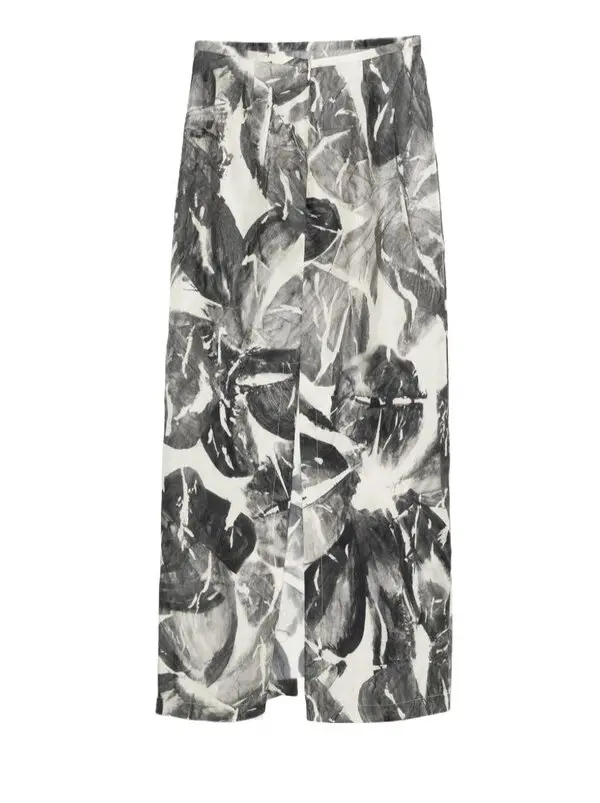 ALYSI Midi Skirt With All-over Pattern And Slit Detail - Gray