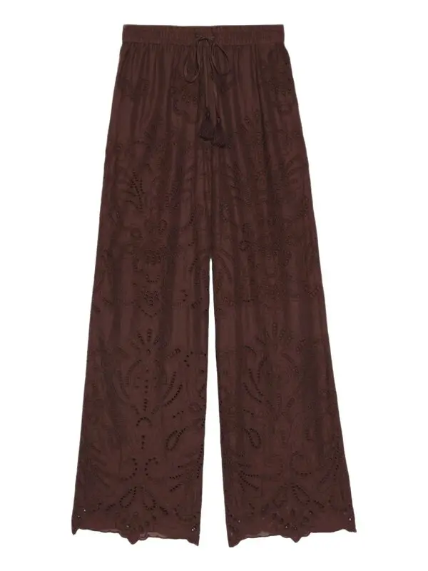 ERMANNO FIRENZE Embroidered Wide-leg Pants - Brown