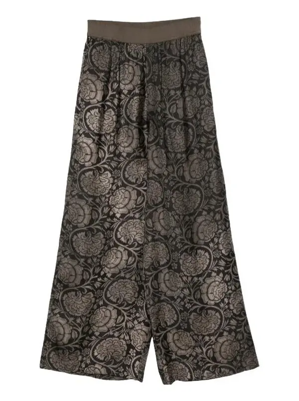 UMA WANG Floral Print Wide Leg Trousers - Black Beige