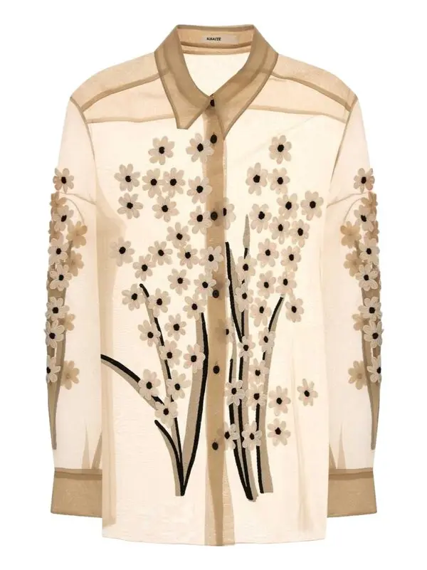 Khaite Long-sleeved Floral Shirt - Nude