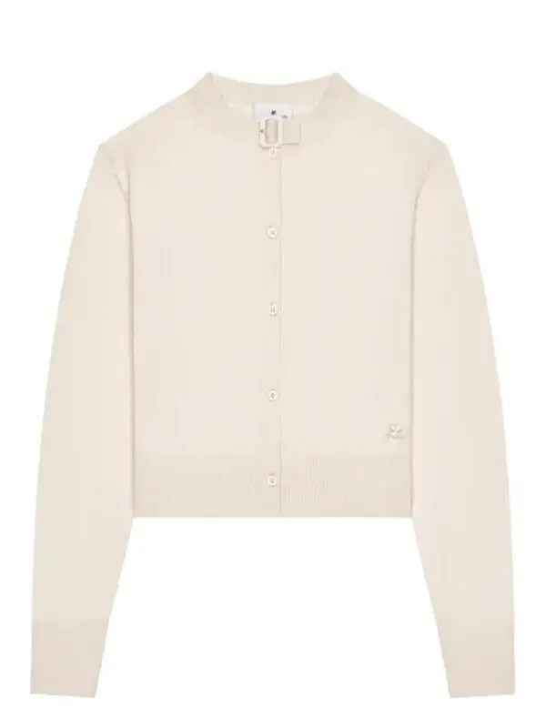 COURREGES Courrèges Button-up Crewneck Cardigan With Buckle Detail - White