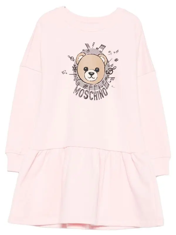 Moschino Teddy Bear Graphic Print Ruffled Dress - Pink