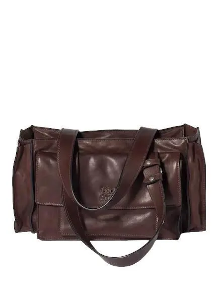 Miu Miu Utilitarian Nappa Leather Shopping Bag - Ochre