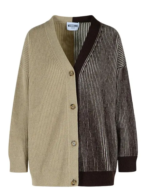 Moschino Long-sleeved Knitted Cardigan With Two-tone Pattern - Brown