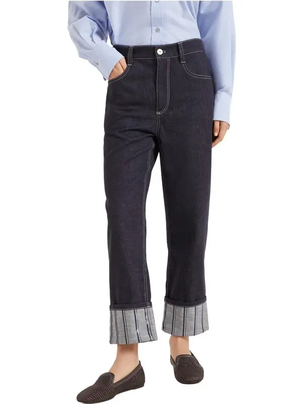 Brunello Cucinelli Striped Detail Jeans - Dark Denim
