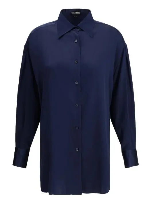 TOM FORD Relaxed Fit Satin Shirt - Blue