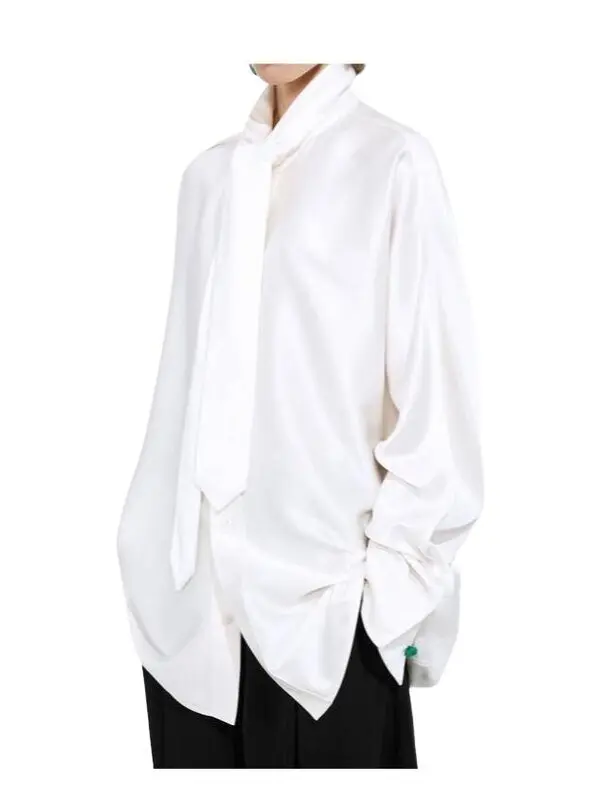 Bottega Veneta Fluid Satin Shirt With Necktie Detail - White