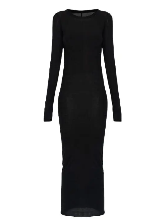 Rick Owens Long-sleeve Crewneck Midi Dress - Black