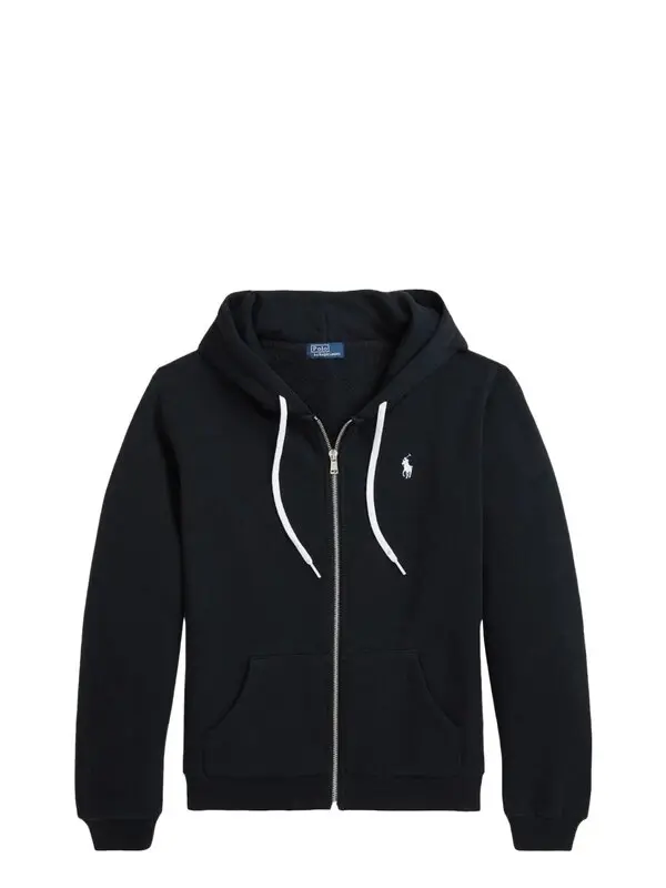 Polo Ralph Lauren Full-zip Drawstring Hoodie With Logo Detail - Black