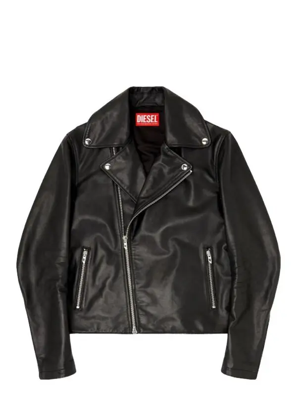 DIESEL® L-eo-wrd Asymmetrical Leather Biker Jacket - Black
