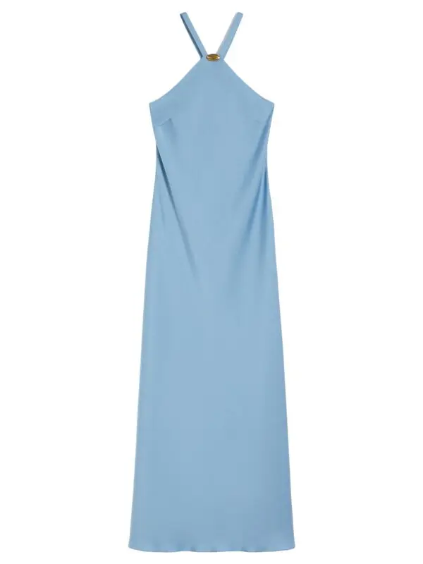 Max Mara Satin Dress With Halterneck And Open Back - Light Blue