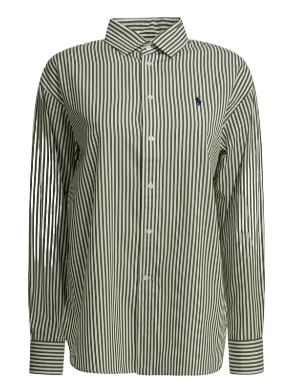 Polo Ralph Lauren Striped Collared Shirt With Embroidered Details - Gray