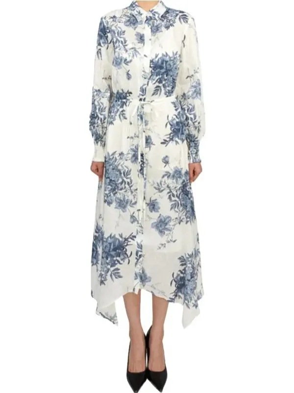ALLSAINTS Skylar Floral Print Silk-linen Maxi Shirt Dress - Denimblue