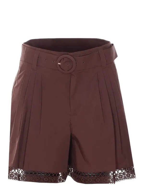 TWINSET Embroidered Belted Shorts - Red