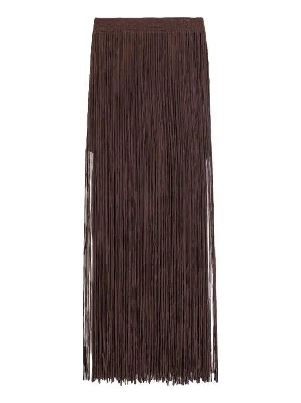 ALYSI Maxi Skirt With Fringe Detail - Choco