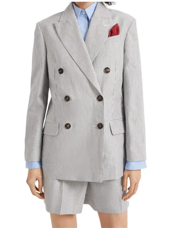 Brunello Cucinelli Double-breasted Striped Twill Blazer - Light Gray