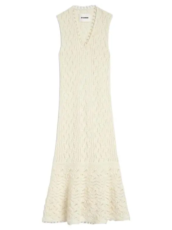 JIL SANDER V-neck Sleeveless Knitted Maxi Dress - Eggshell