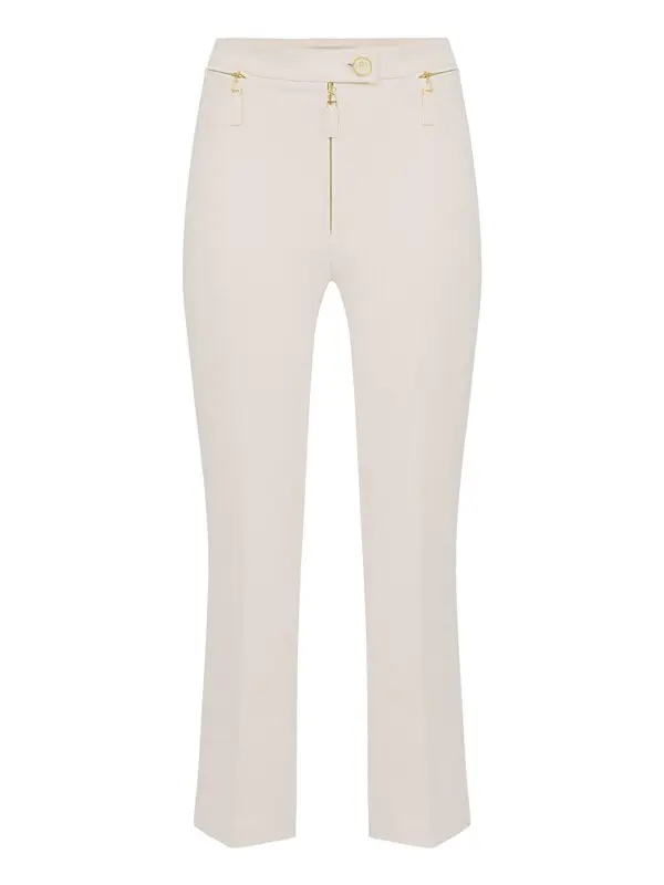 Elisabetta Franchi Slim Fit Trousers With Front Zip Detail - Milk Color