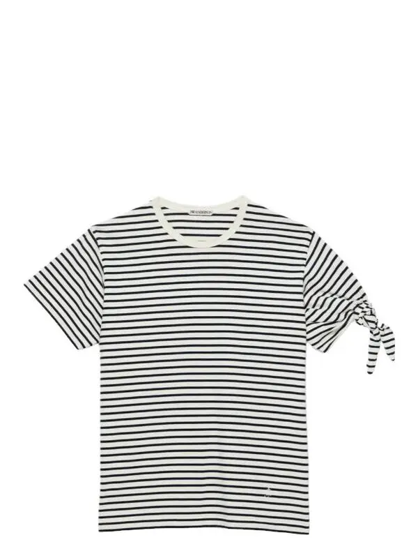 J.W.ANDERSON Jw Anderson Striped Tie-sleeve T-shirt - Off-white And Dark Blue