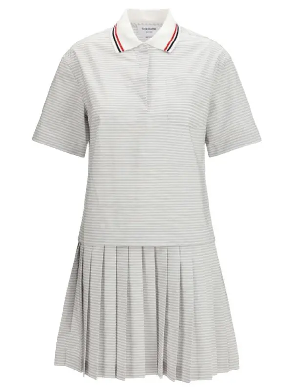 Thom Browne Striped Pleated Polo Mini Dress - Medium Gray